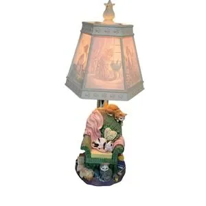 Accents | Vintage Hexagonal Cats Playing On Chair Lamp Cream Embossed ...